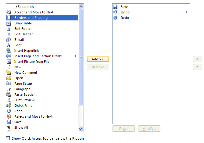 Add Commands Not In The Ribbon To The Quick Access Toolbar Ribbon