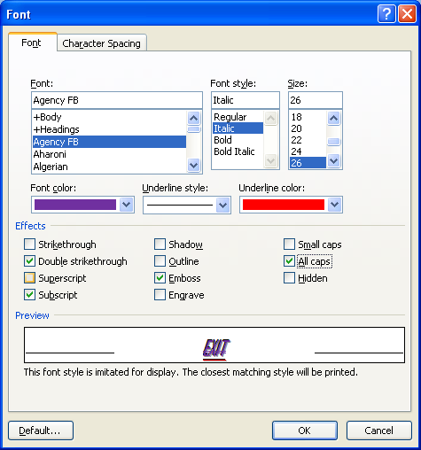 Dialog Box Word 2007