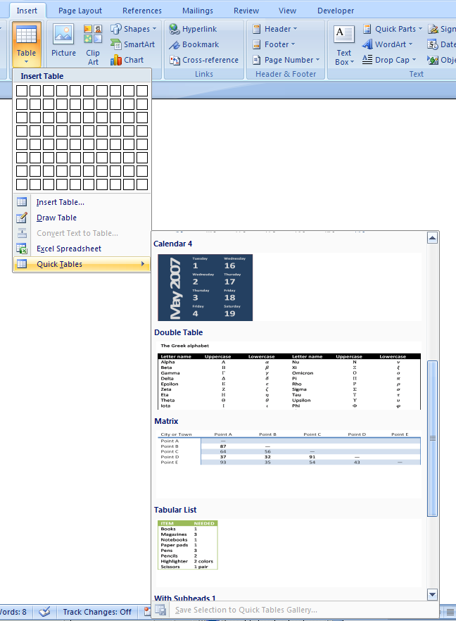 Creating a table using Quick Tables by using a ready-made table : Table ... Creating a table using Quick Tables by using a ready-made table : Table ...