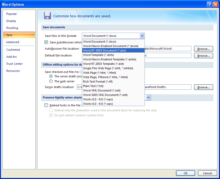 Making a different document format the default document type: Word 97 ... Making a different document format the default document type: Word 97 ...