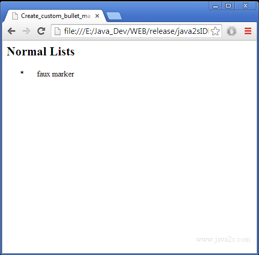 Create custom bullet marker for UL list in HTML and CSS Create custom bullet marker for UL list in HTML and CSS