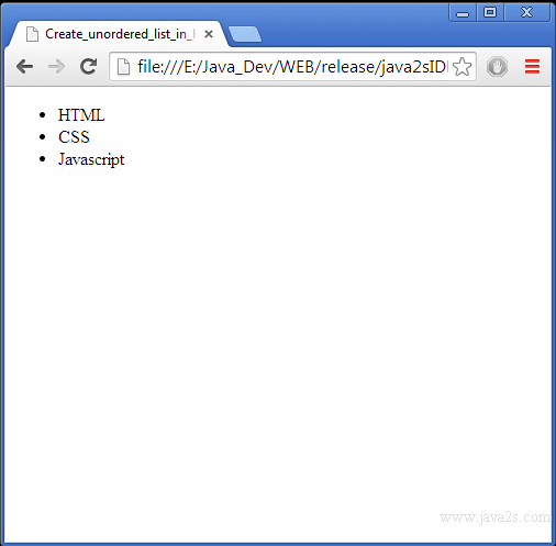 Create unordered list in HTML in HTML and CSS