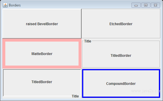 Java Tutorial - Use BorderFactory to create all kinds of borders in Java Java Tutorial - Use BorderFactory to create all kinds of borders in Java