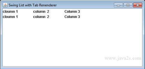 Java Tutorial Create Jlist Cell Renderer For Tab Character In Java