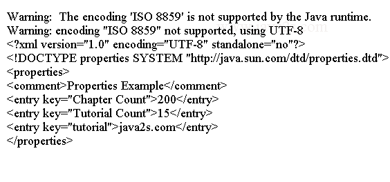 Java Tutorial Java Properties Storetoxml Outputstream Os String Comment String Encoding