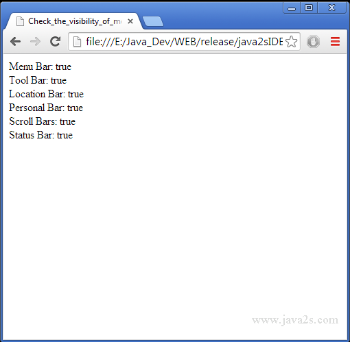 Check The Visibility Of Menubar Toolbar Location Bar Scrollbar And Status Bar In Javascript