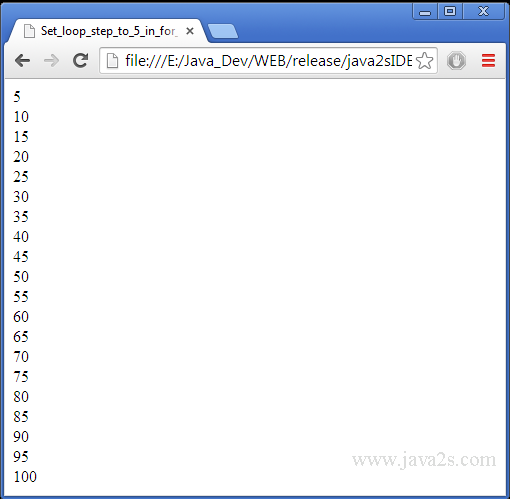 Set Loop Step To 5 In For Loop In Javascript