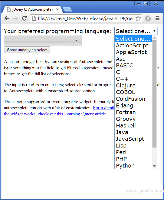 Build jQuery UI Autocomplete - Combobox in JavaScript Build jQuery UI Autocomplete - Combobox in JavaScript