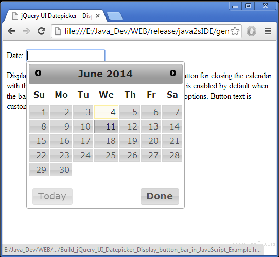 Build JQuery UI Datepicker Display Button Bar In JavaScript