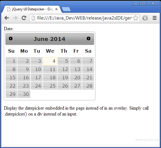 Build Jquery Ui Datepicker Display Inline In Javascript