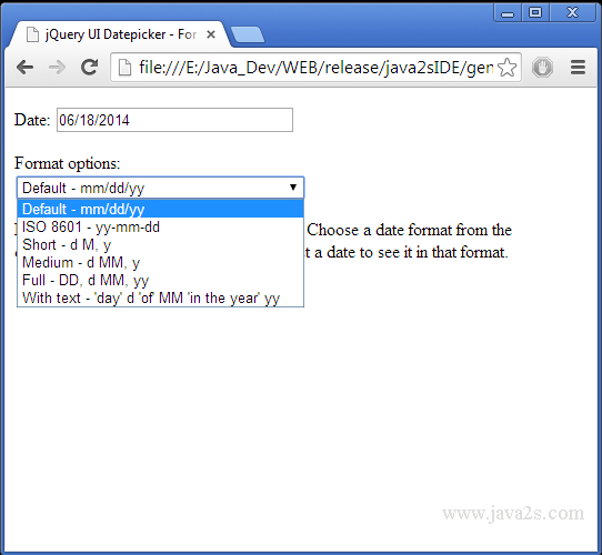 Build jQuery UI Datepicker - Format date in JavaScript Build jQuery UI Datepicker - Format date in JavaScript