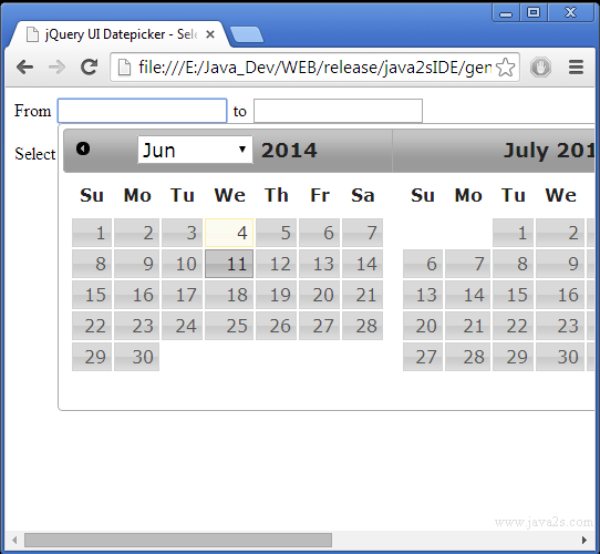 Build Jquery Ui Datepicker Select A Date Range In Javascript