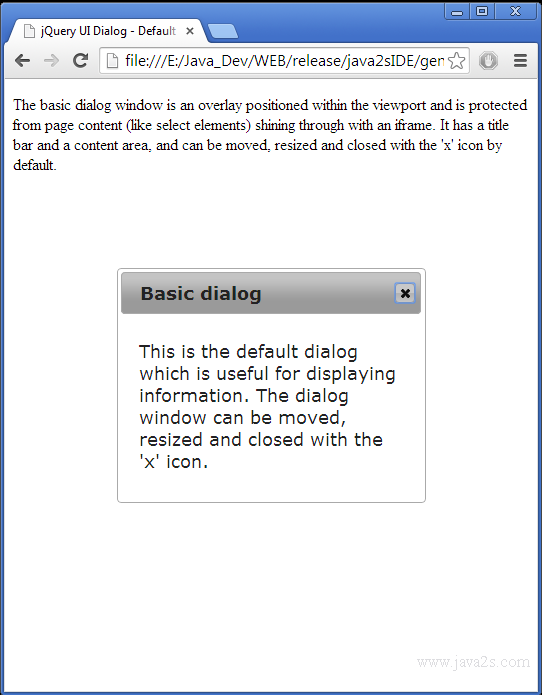 Build Jquery Ui Dialog Default Functionality In Javascript