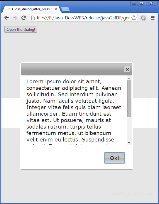 Close Dialog After Pressing Ok Button In Javascript