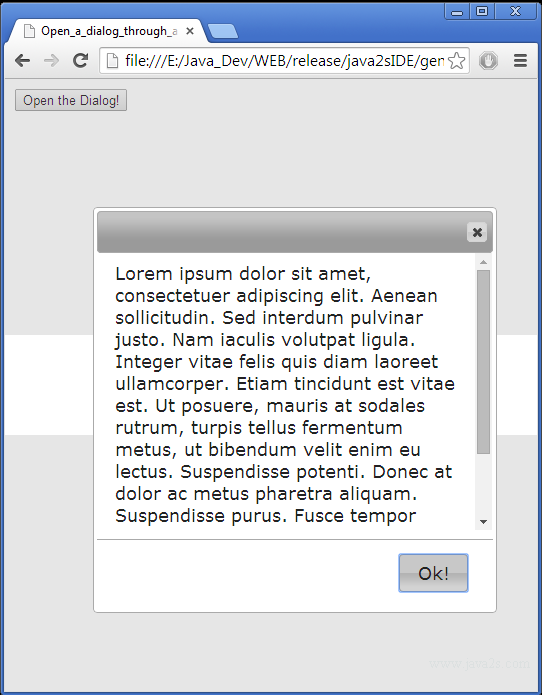 Open A Dialog Through A Button Click Event In Javascript