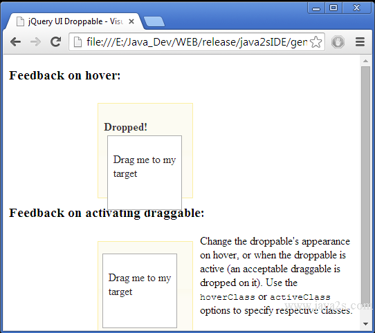 Build JQuery UI Droppable Visual Feedback In JavaScript