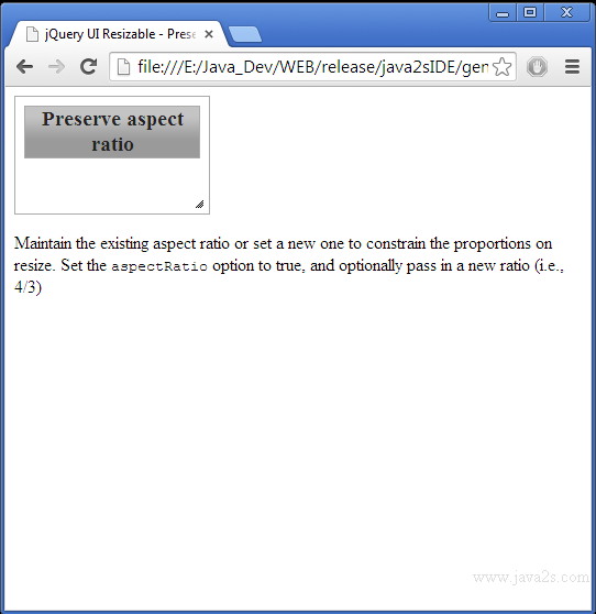 Build JQuery UI Resizable Preserve Aspect Ratio In JavaScript
