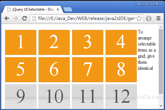 Build Jquery Ui Selectable Display As Grid In Javascript